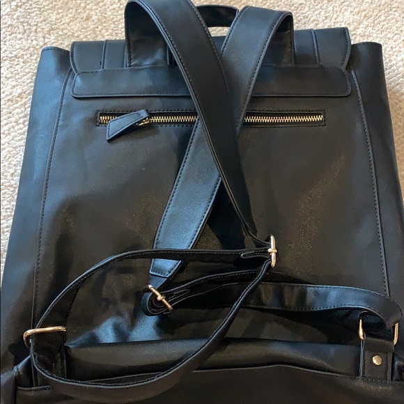 Bags | Black Faux Leather Backpack | Poshmark